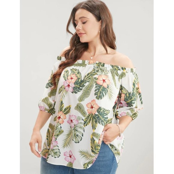 BloomChic | Tops | Nwt Bloomchic White Tropical Print Off Shoulder ...